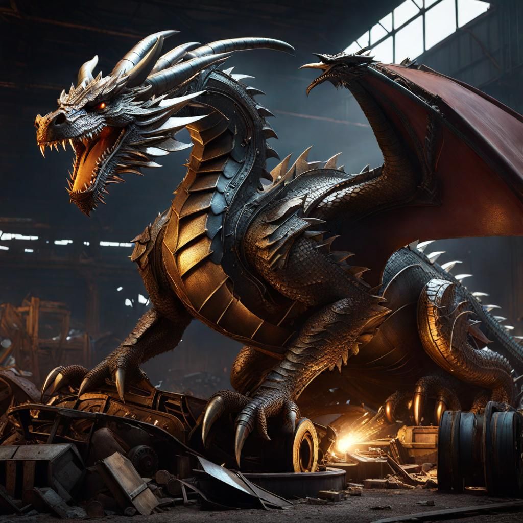scrap metal dragon in a scrapyard - AI Generated Artwork - NightCafe ...
