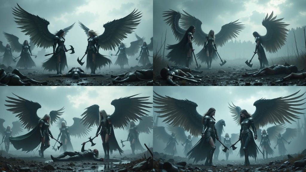a group of dark winged valkyries - Valkyries Gather Round Fa...
