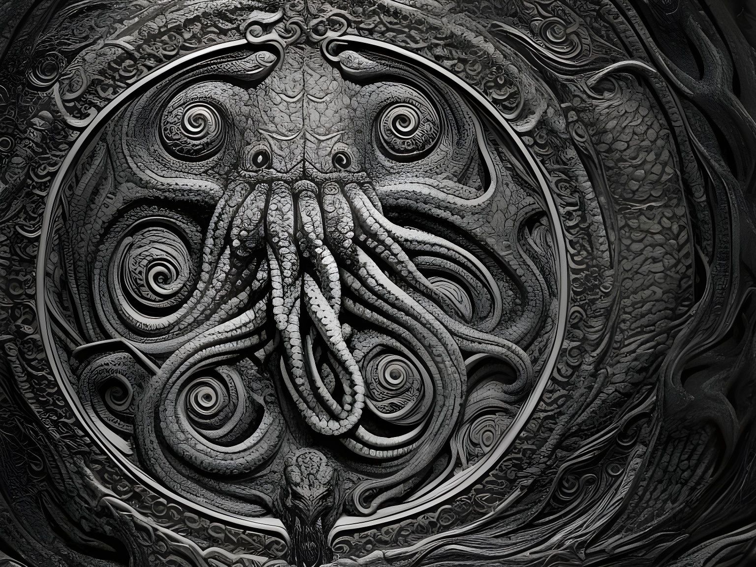 stone wall engraving of Cthulhu - AI Generated Artwork - NightCafe Creator