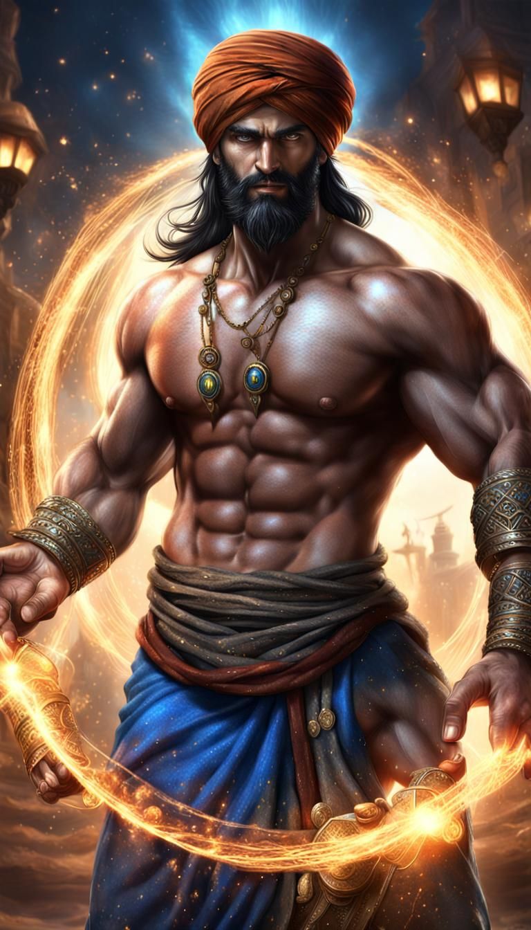 Majestic Persian Djinn with Muscular Build and Mag... - AI Art