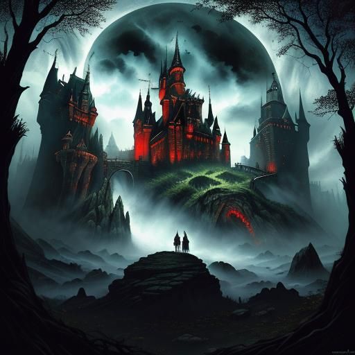 Dracula's castle. Cinematic 16k resolution masterpiece illustration ...