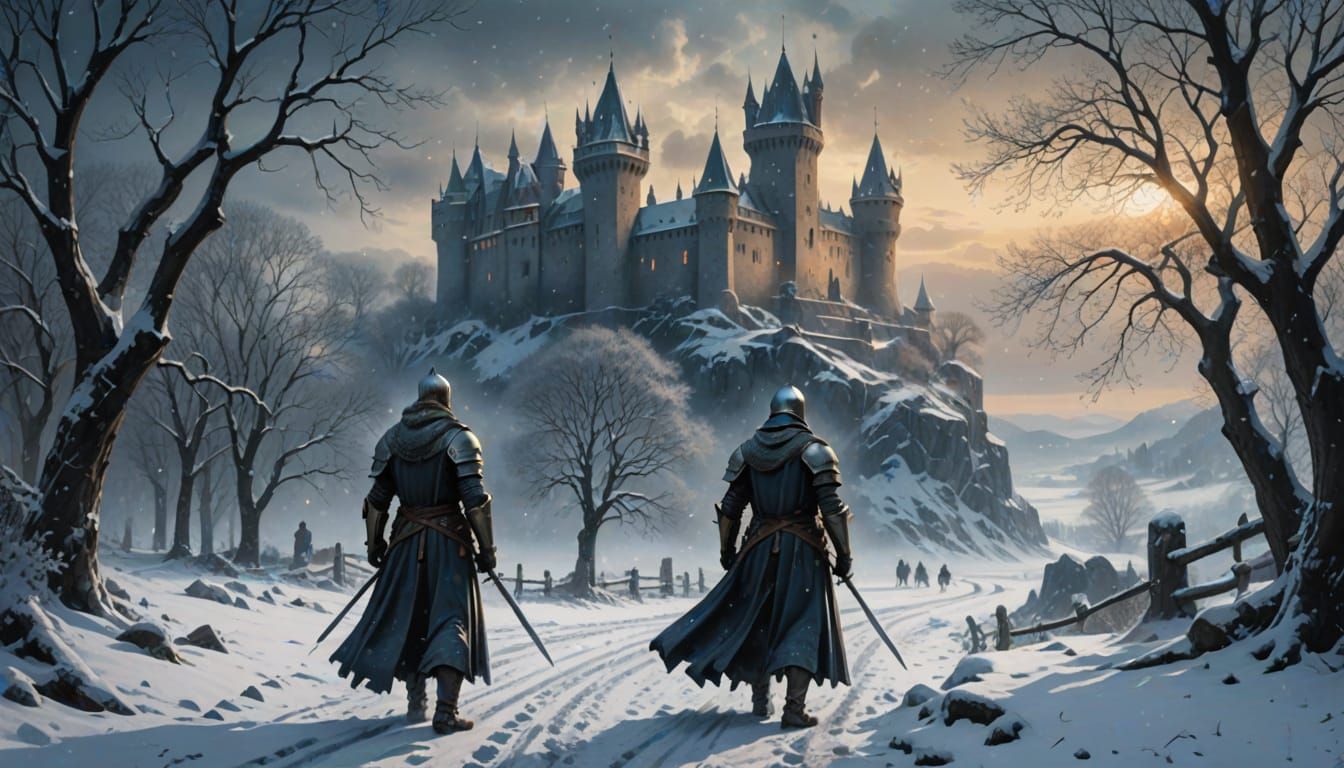 Ethereal Woman Knight in Winter Wonderland - AI Art