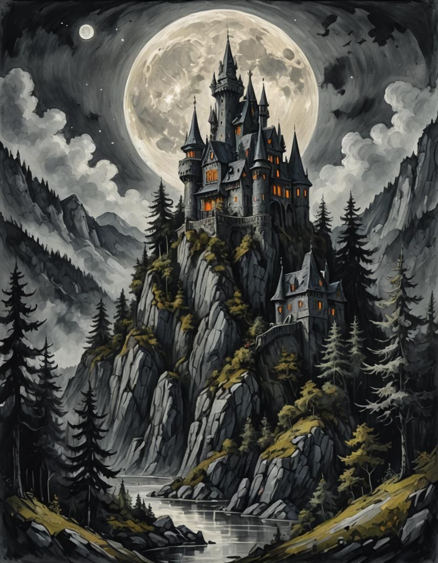 Vampire Castle in pencil and charcoal style - AI Generated Artwork ...