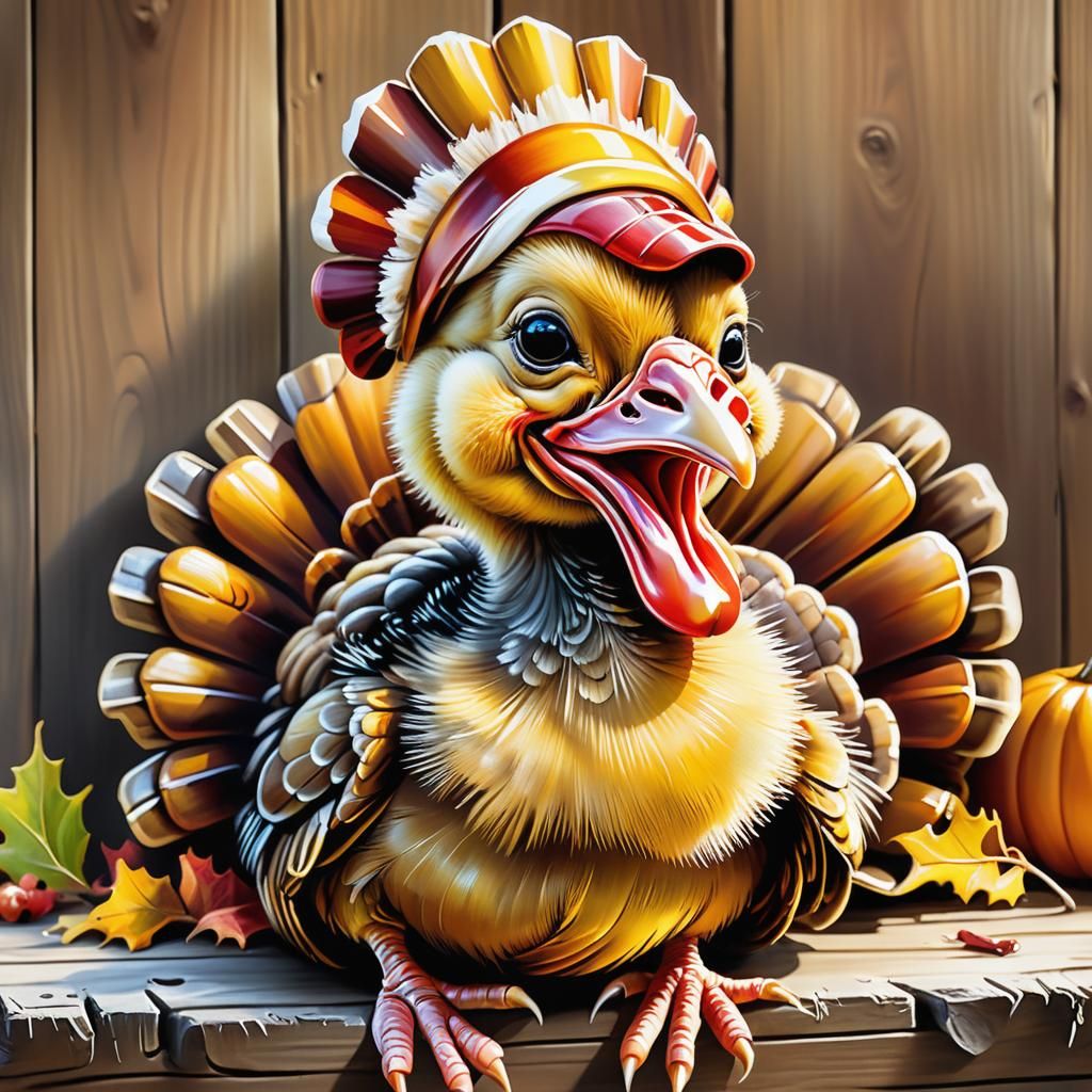 Smiling Baby Turkey Asleep in Airbrushed Oil Paint... - AI Art