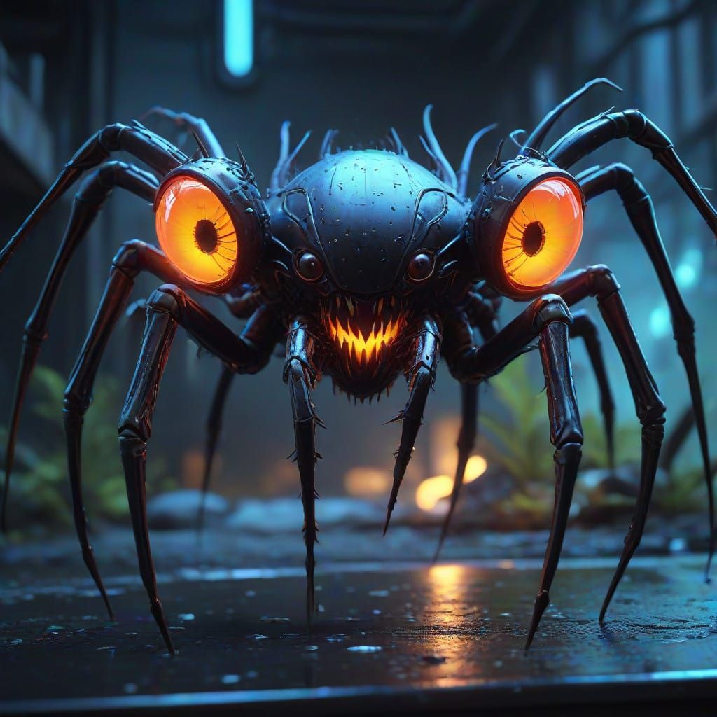Cyberpunk Alien Spider Creature with Exaggerated L... - AI Art