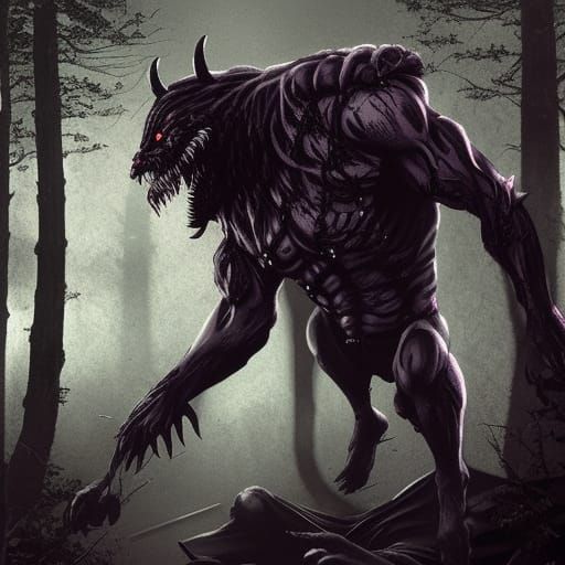 an dark ninja becomes an Zombie Oni Werewolf in the woods - AI ...