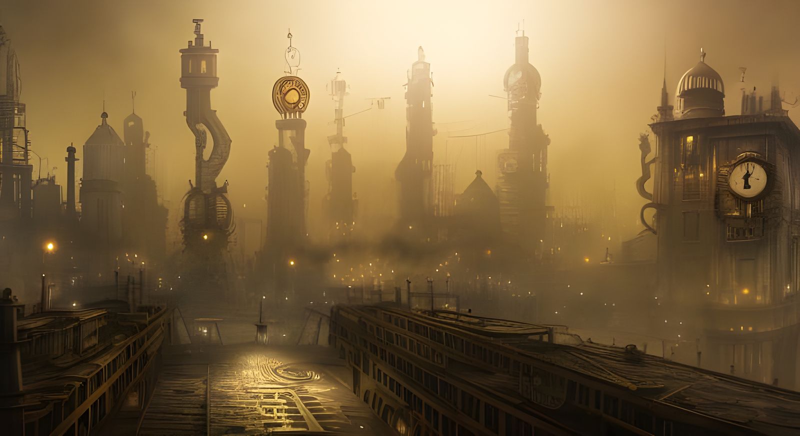 Shadowy Steampunk City - AI Generated Artwork - NightCafe Creator