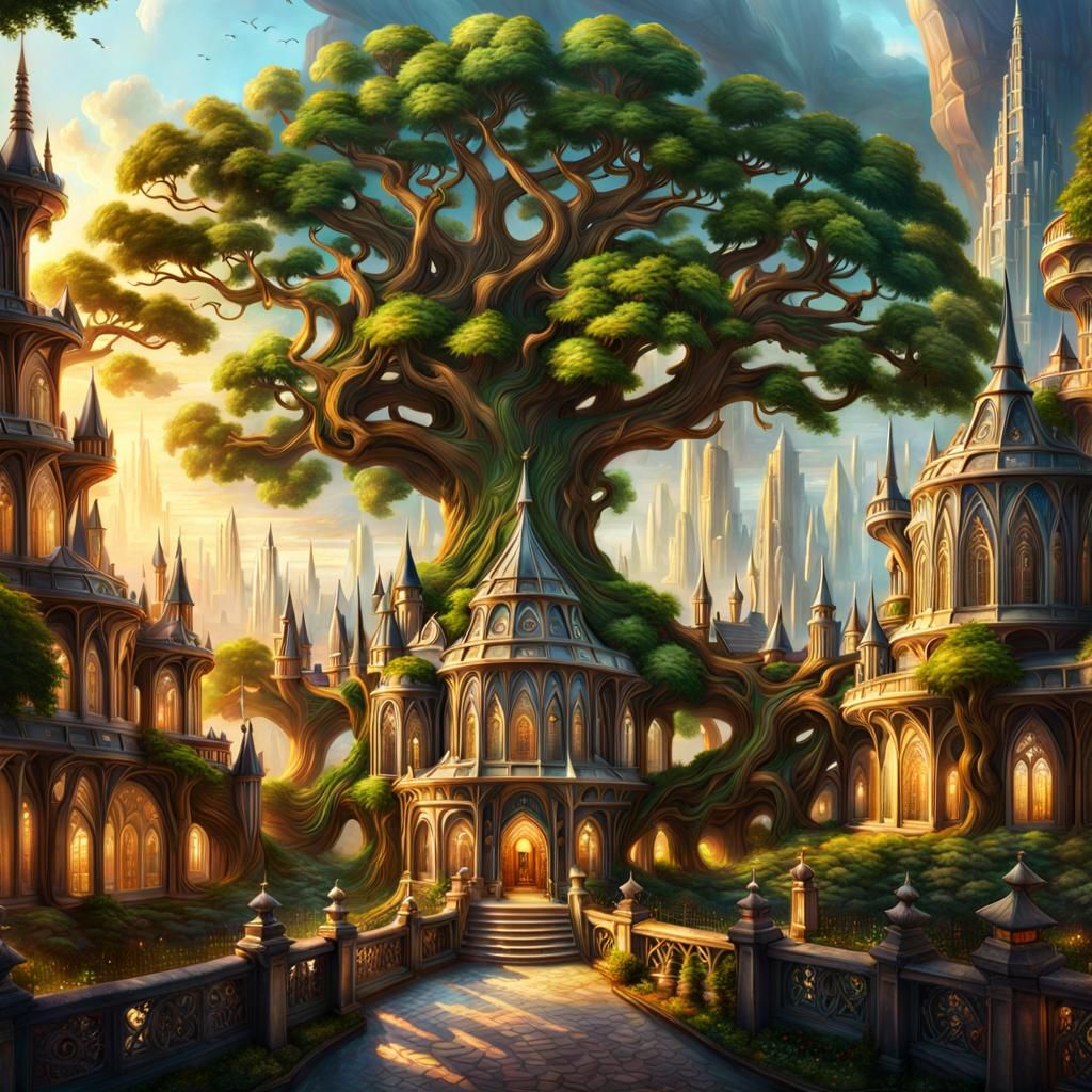 Art Deco Elven Tree City - AI Generated Artwork - NightCafe Creator