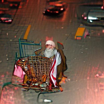 Xmas Hobo santa claus with a shopping cart full of gifts - AI Generated ...