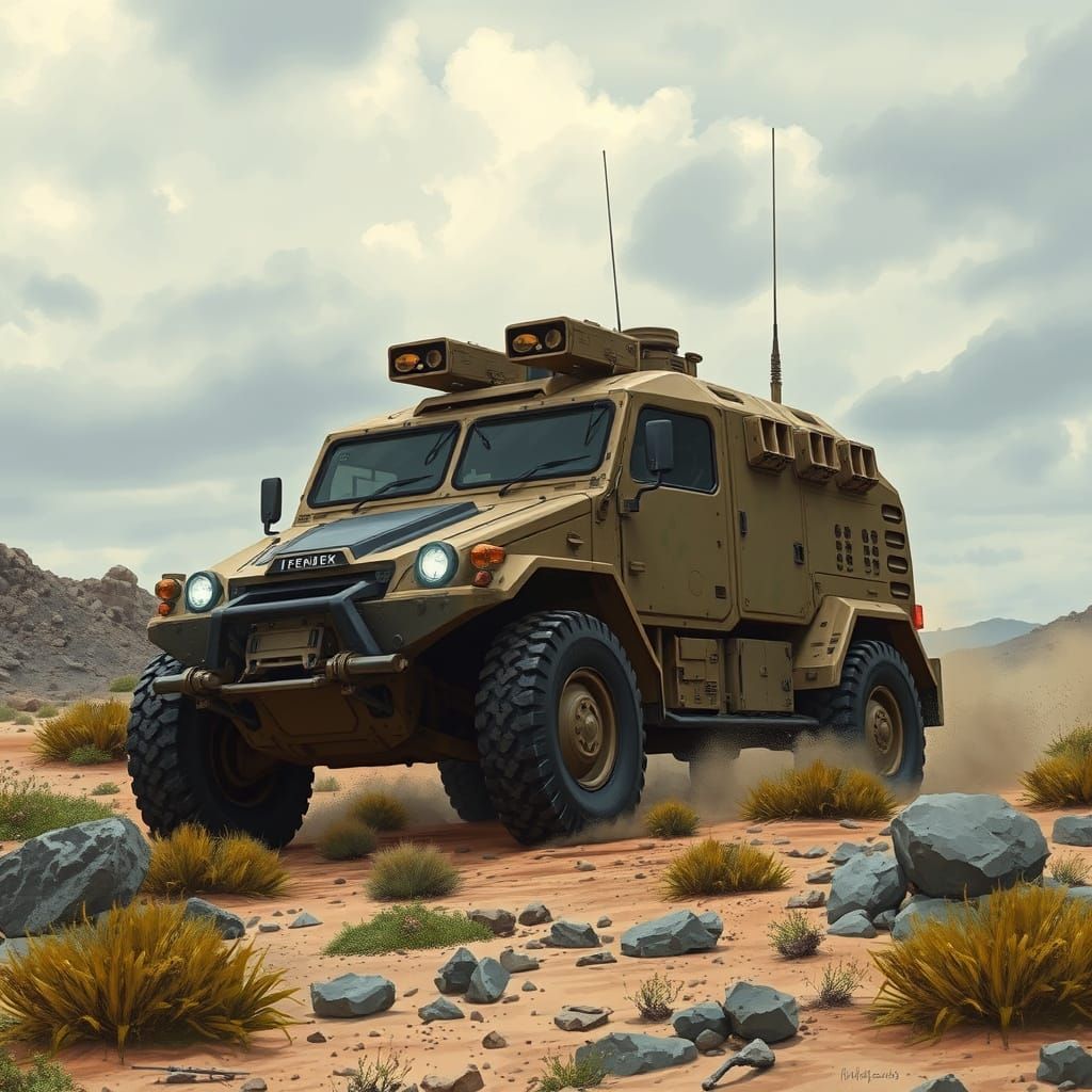 Advanced Military Reconnaissance Vehicle in a Grit... - AI Art
