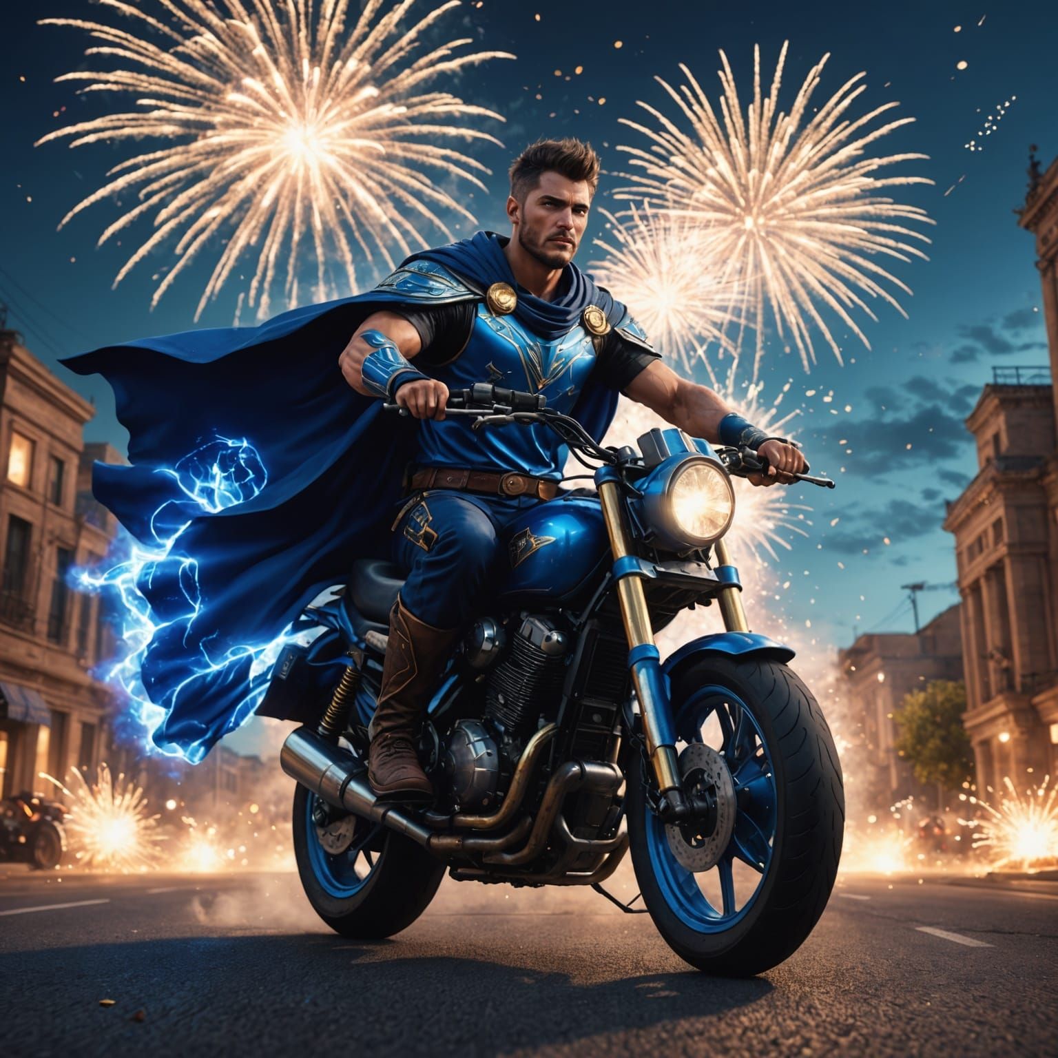 Heroic Angel on Motorcycle Celebrates New Year wit... - AI Art