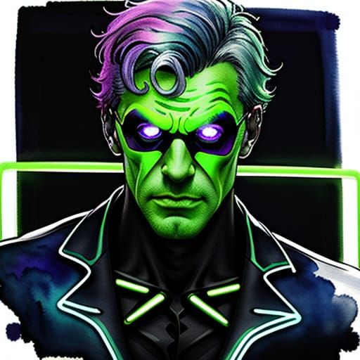 The Riddler Illuminated in Vibrant Watercolor - AI Art