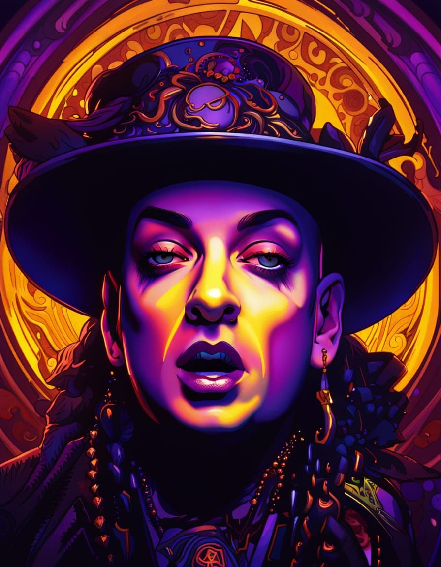 Black light poster of Boy George singing, a masterpiece, 8k resolution ...