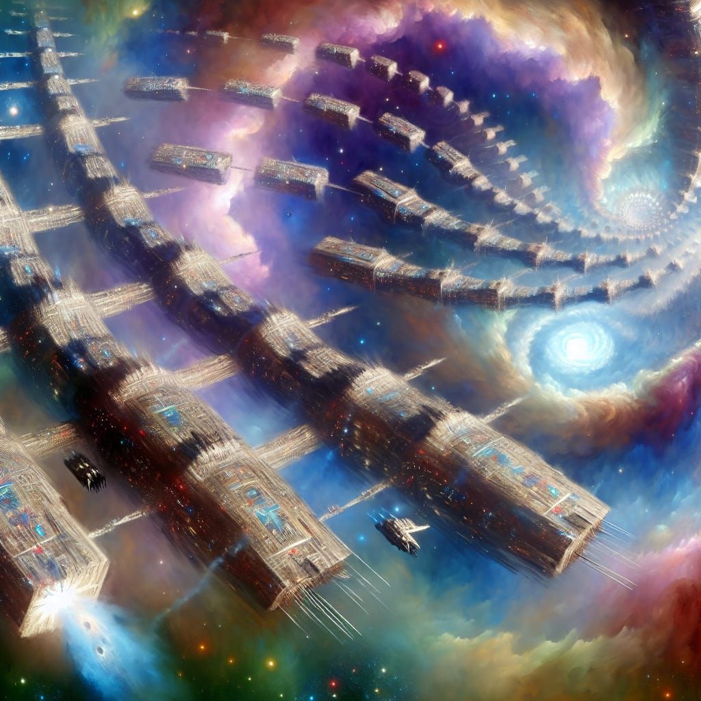 Colossal Space Cruisers Emerge from Nebula - AI Art