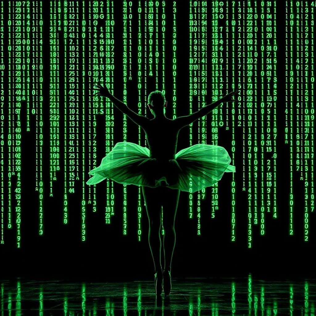 Cyberpunk Matrix Code with Elegant Ballerina - AI Art