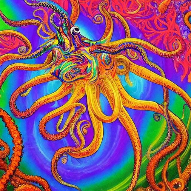 A Sacred Oil Painting of an Alien Cuttlefish - AI Generated Artwork ...