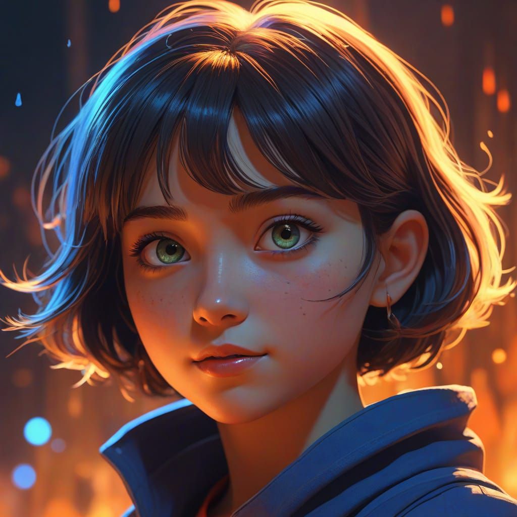 Young Girl Casts Magical Spell in Vibrant Split-Co... - AI Art