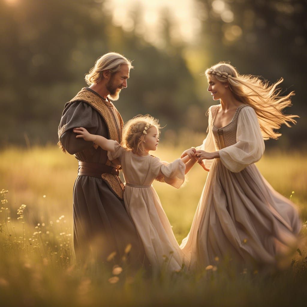 A Medieval fantasy Caucasian male father figure and a Caucasian female ...