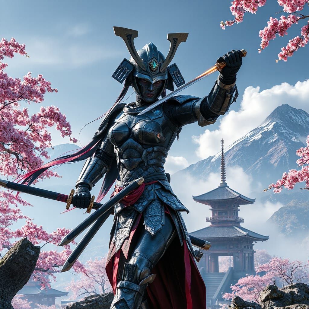 Cyber Samurai Goddess Unleashes Futuristic Katana ... - AI Art