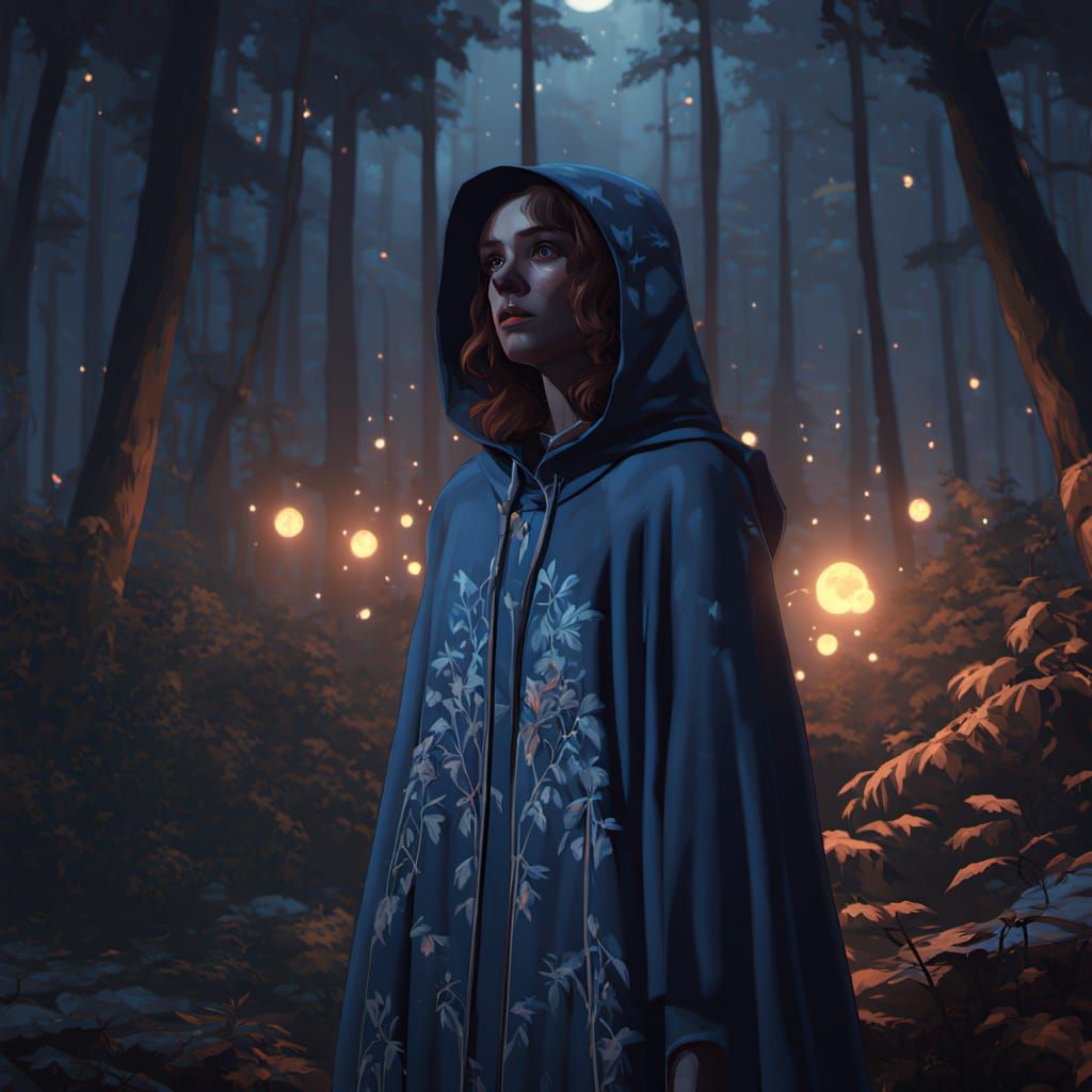 Ethereal Woman Stands Steadfast in Mystical Dark F... - AI Art