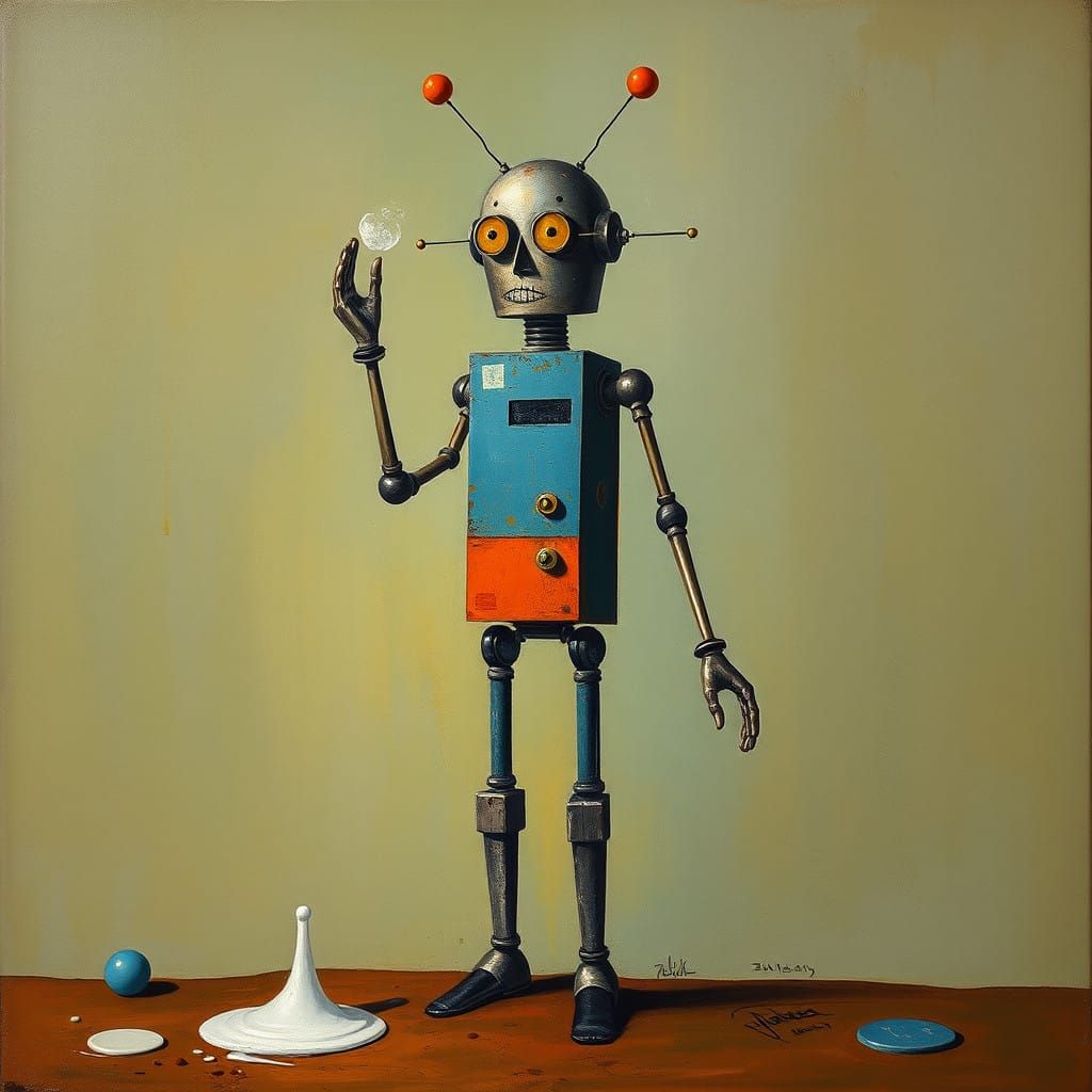 Surrealist Robot in a Melting Cubist Landscape - AI Art