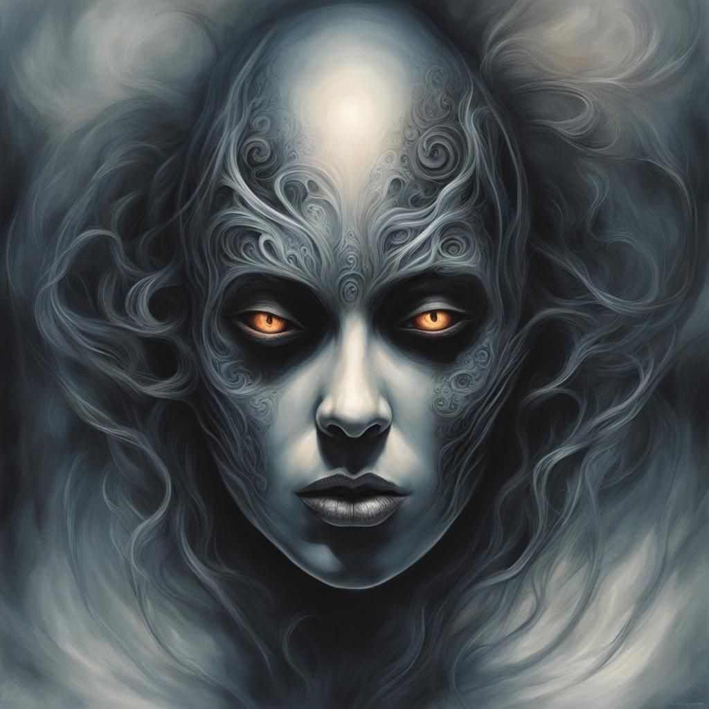 Prompt: lora:Macabre:1.0>Sinister face emerging from dissipating smoke ...