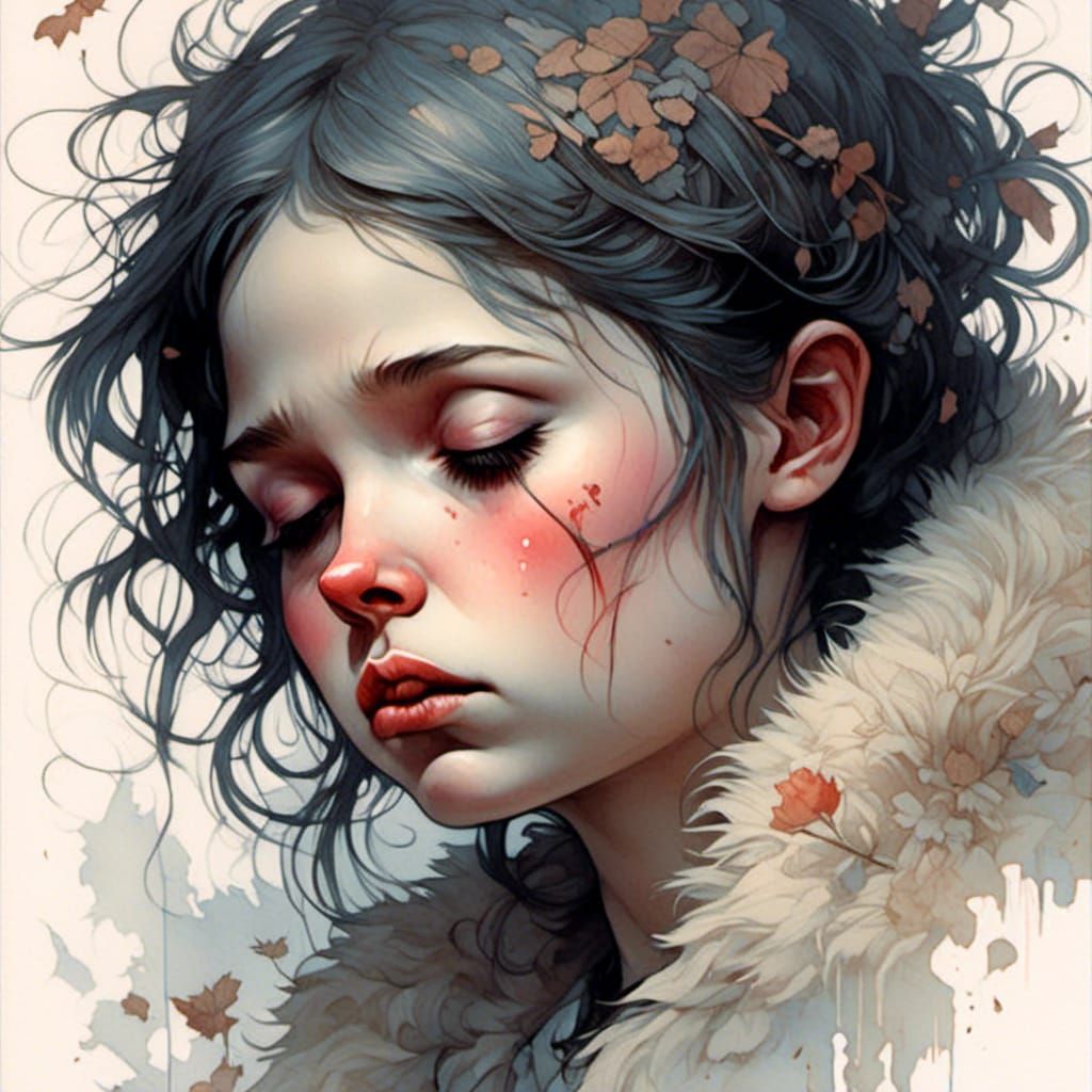 sleepy cute goth girl yawning deep bright eyes, shy, 2D, fairytales ...