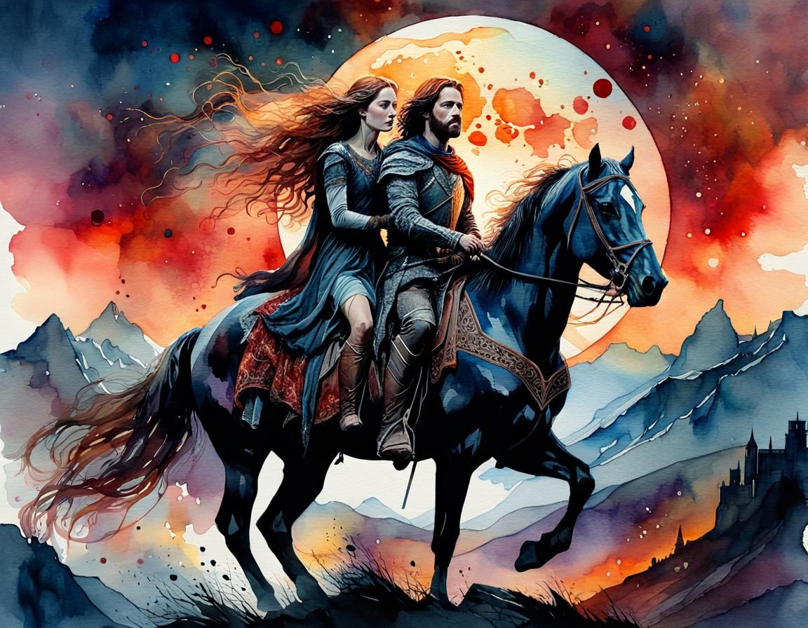 Knight and his lady riding under the moon - AI Generated Artwork ...