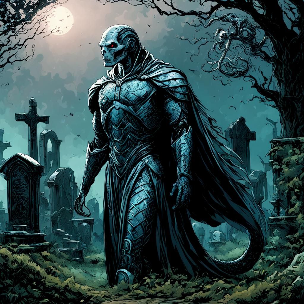 Lord Voldemort from Harry Potter as a robot in a graveyard carrying a ...