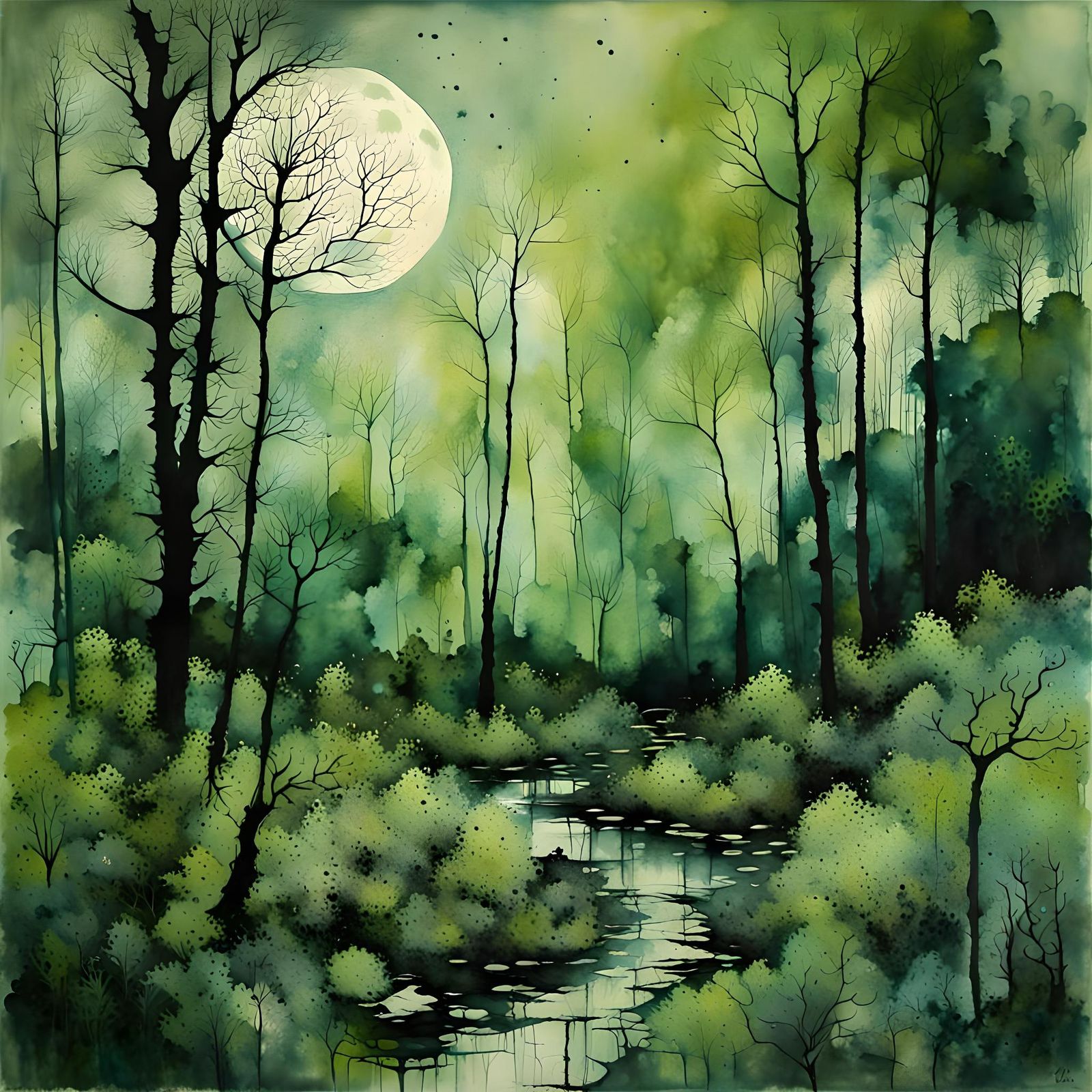 moody forest moonscape in art brut style by Stewart Edmondson, Thomas ...