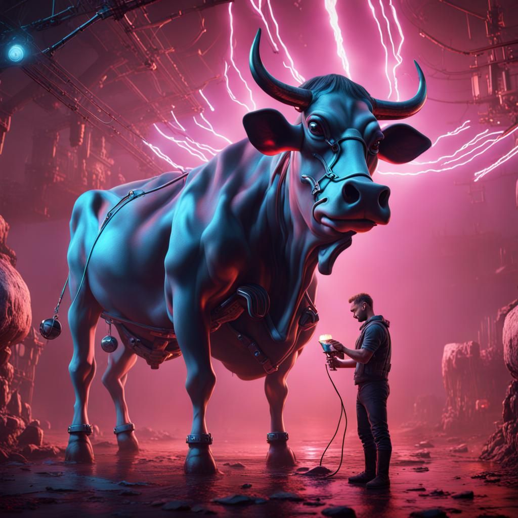 Cyberpunk farm life - milking a cyber cow - AI Generated Artwork ...