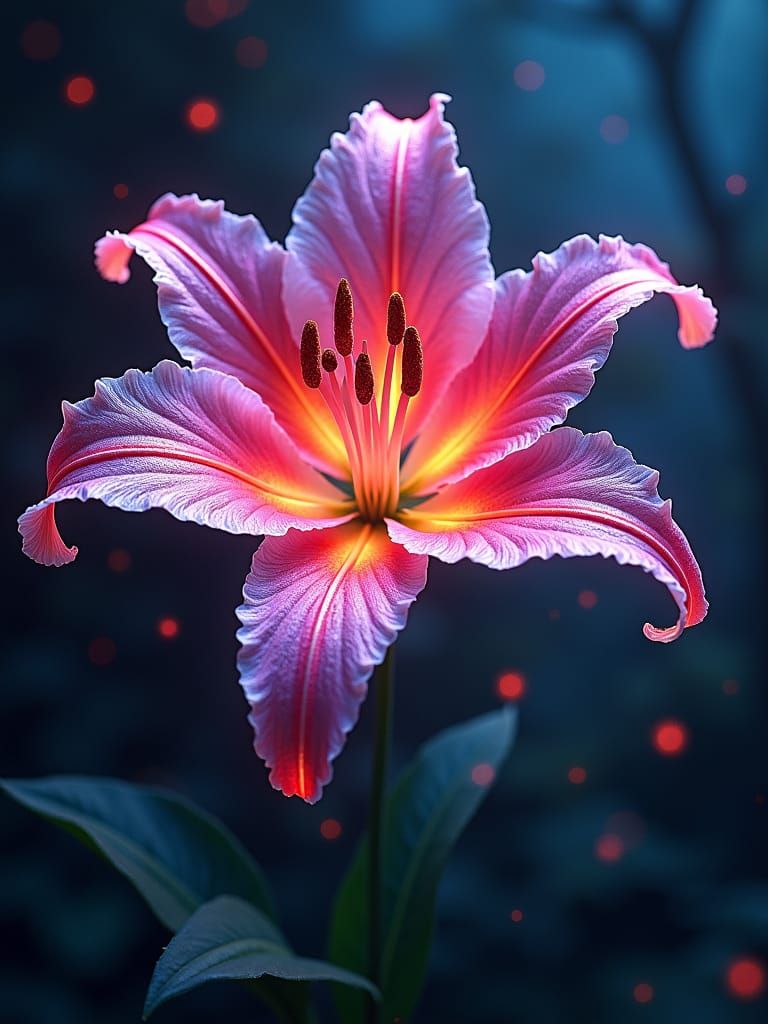 Stargazer Lily - Stargazer Lily in Hyper-Realistic Neon Drea...