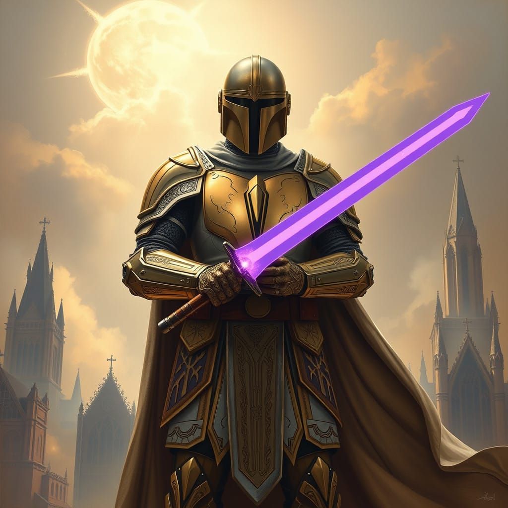 Majestic Mandalorian Templar Knight in Traditional... - AI Art
