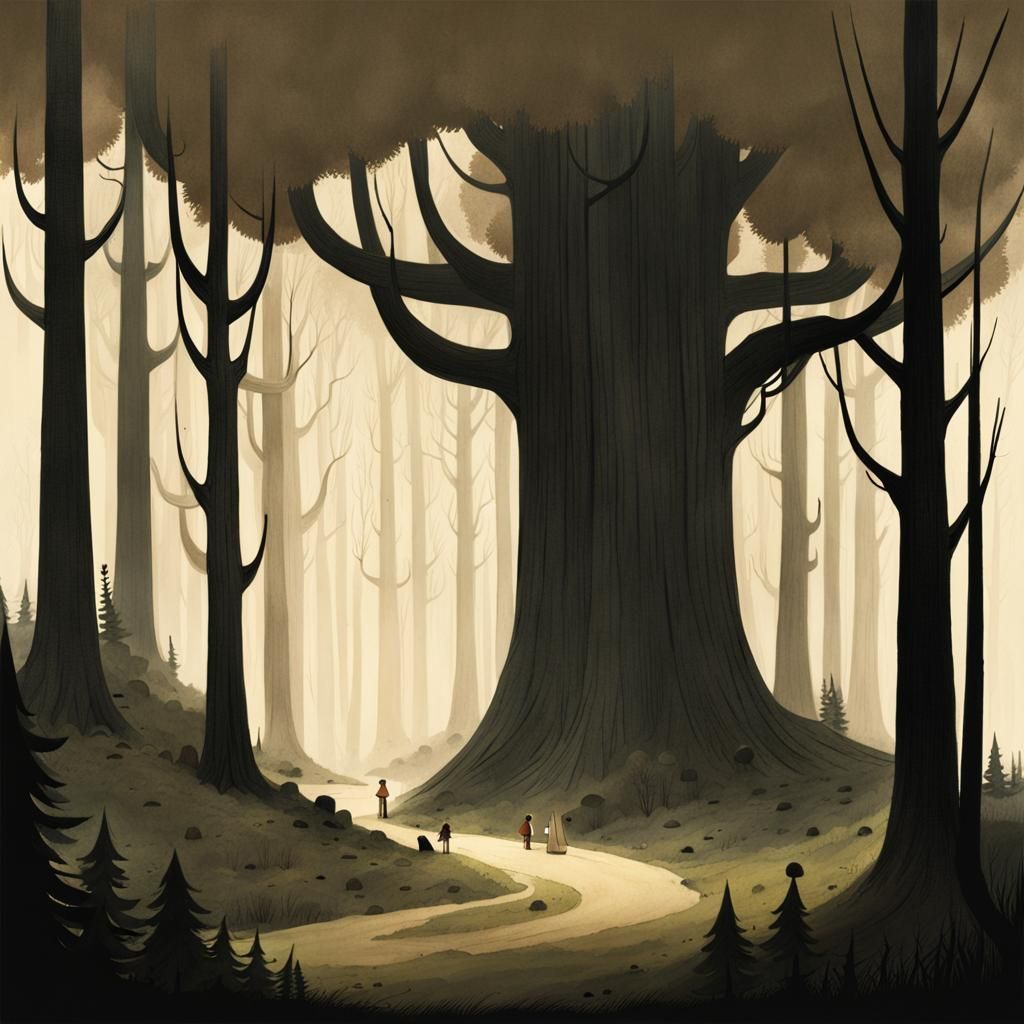 Eldritch forest, concept art in the style of Jon Klassen - AI Generated Artwork - NightCafe Creator