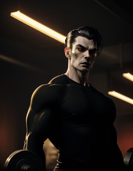 Fitness Vampire's Midnight Gym Session in Film Noi... - AI Art
