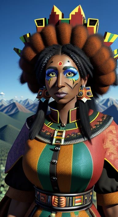 Gothic Queen in Futuristic Landscapes, Rendered in... - AI Art