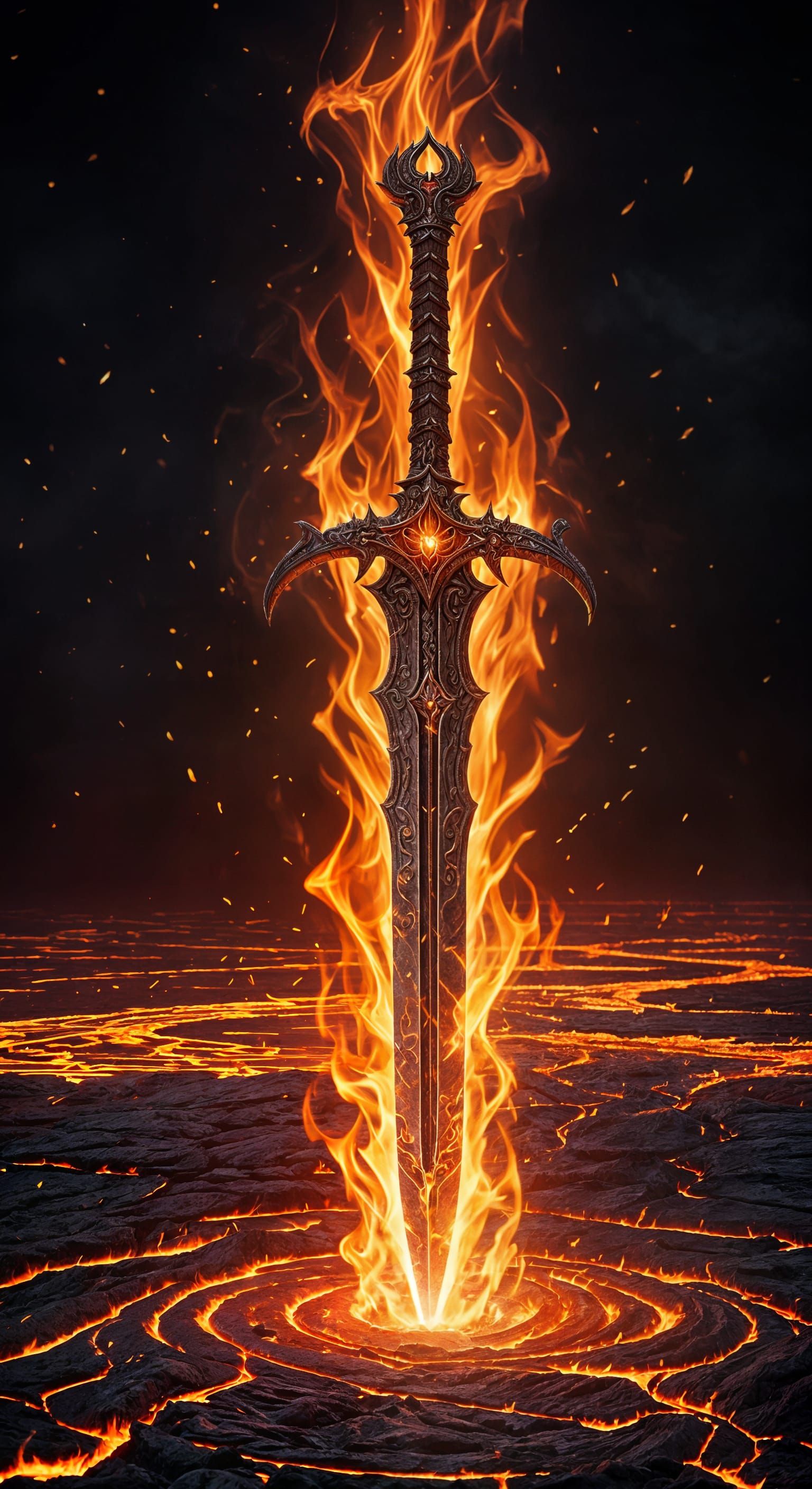 Fire Sword (12) - Sword of Blazing Inferno in Lava River