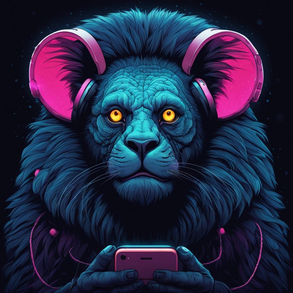 Fluffy Pop Art Creature Immersed in Smartphone Scr... - AI Art