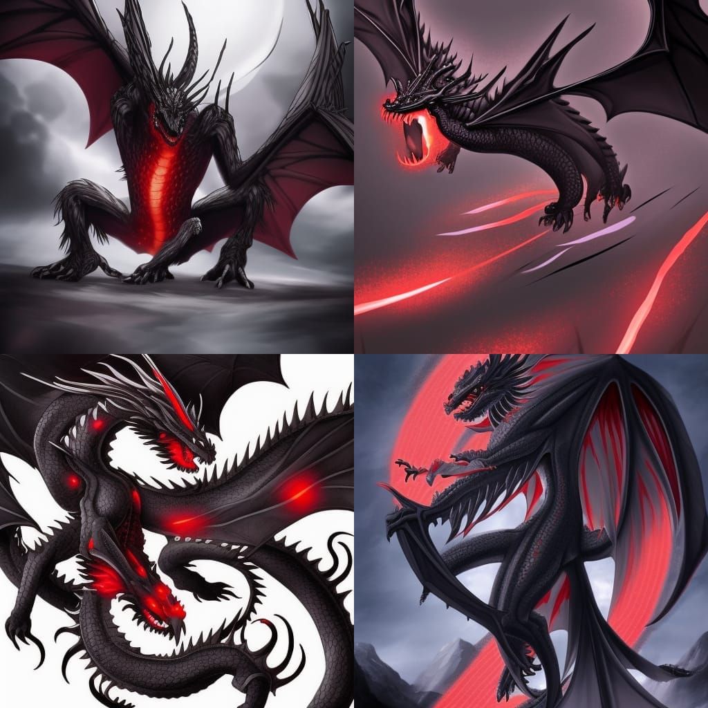 Black scaled dragon with red eyes, intimidating appearance - AI ...