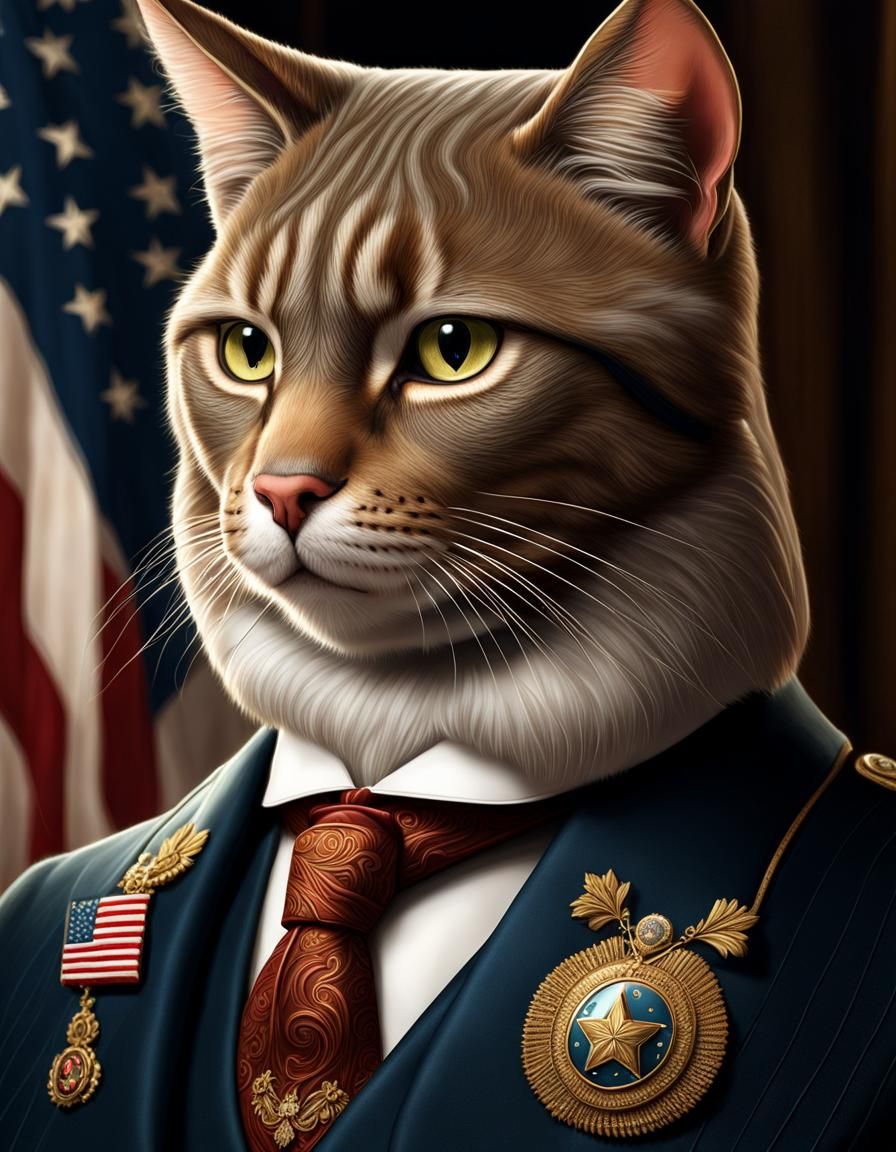 portrait of an anthropomorphic cat as Franklin D. Roosevelt : highly ...