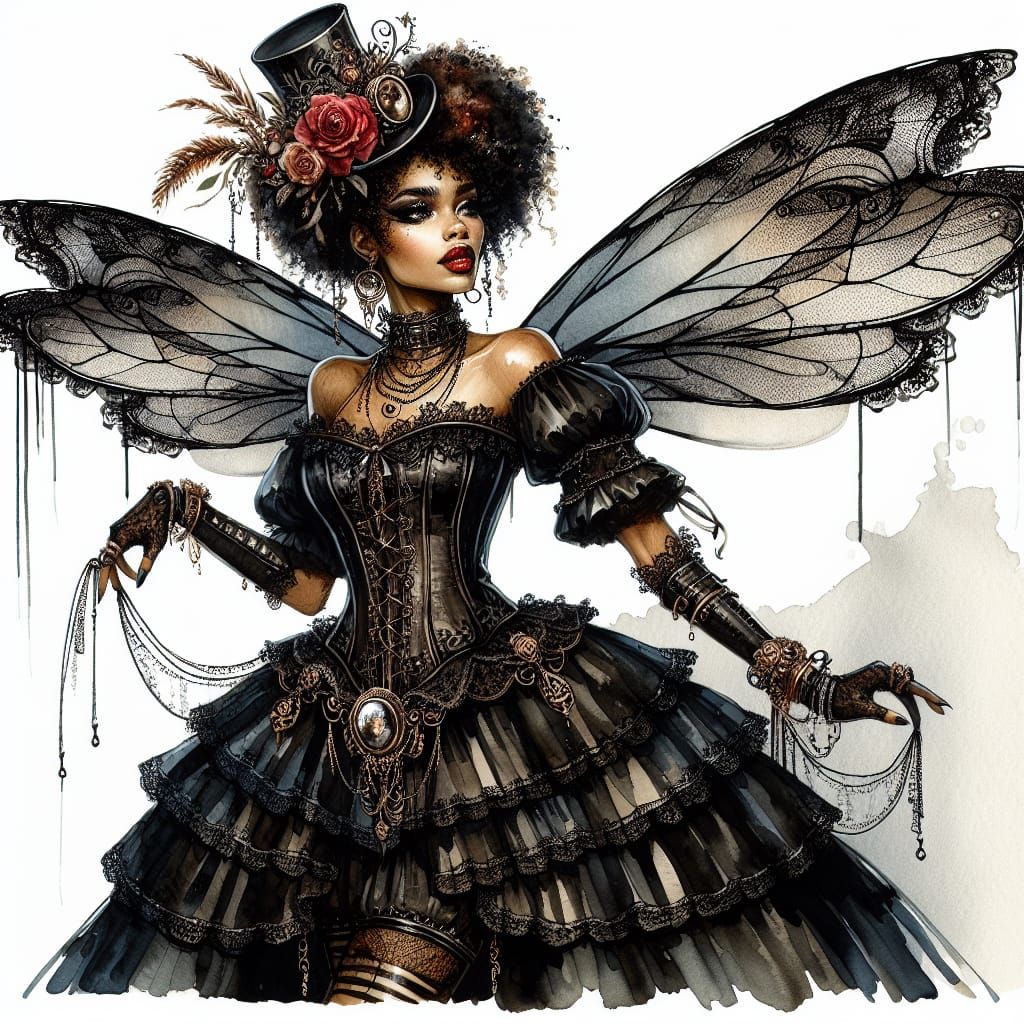 Victorian Steampunk Fairy - Elegant Afro-Latina Steampunk Fa...
