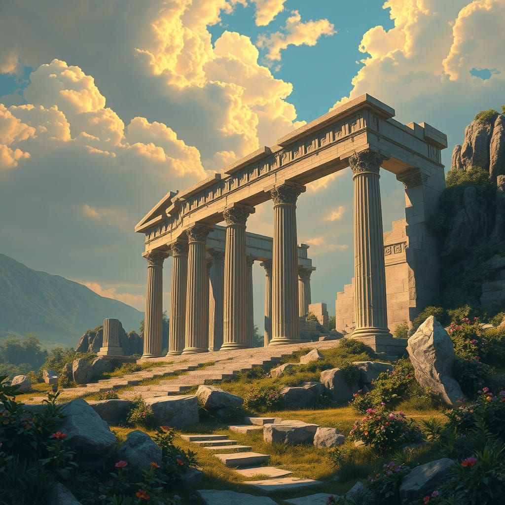 greece - Ancient Fantasy Greece Landscape in Golden Light