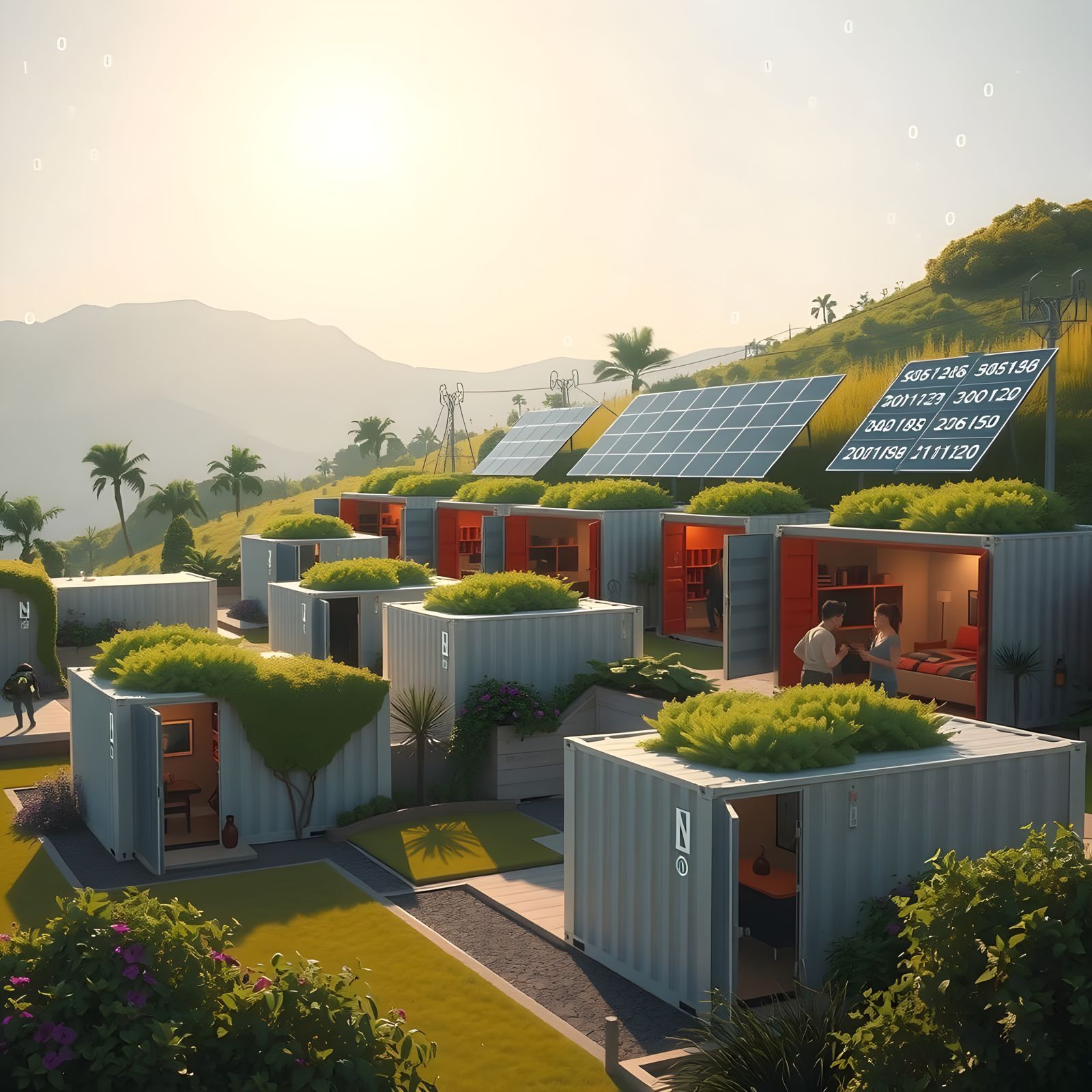 Sustainable Eco Village in Vibrant Coding Sky - AI Art