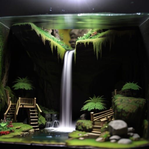 Subterranean Waterfall Masterpiece in Diorama Art - AI Art