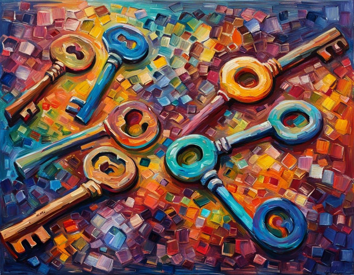 Magical Keys neo-impressionism expressionist style oil painting, smooth ...