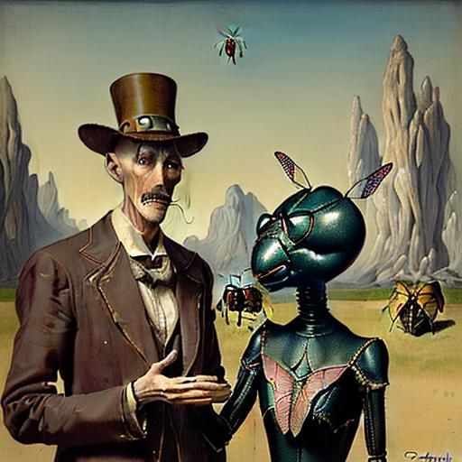 Strange man meeting a bug - AI Generated Artwork - NightCafe Creator