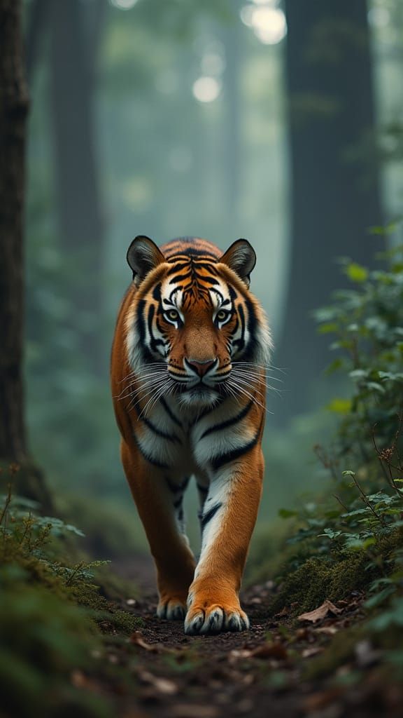 Majestic Tiger Strides Through Primeval Forest in ... - AI Art