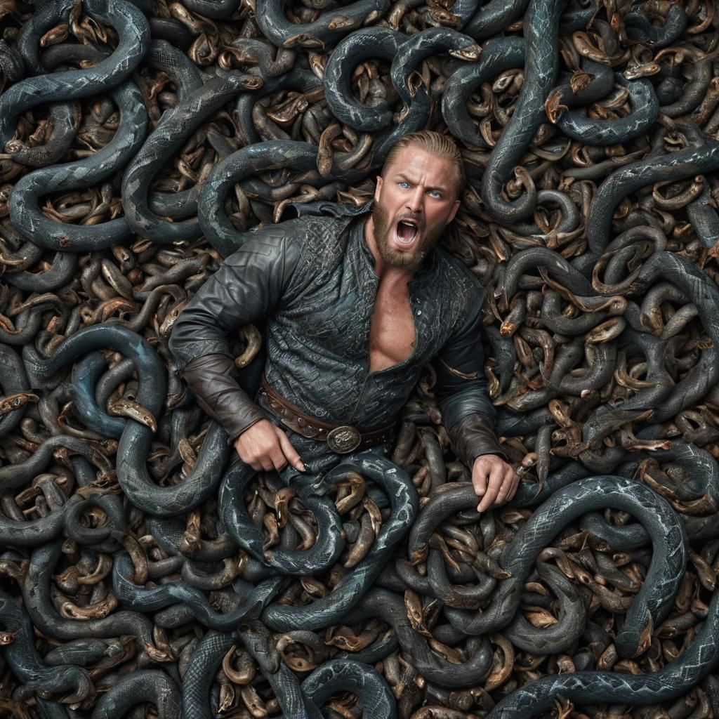 Ælla casts Viking King Ragnar Lodbrok into a pit of snakes - AI ...