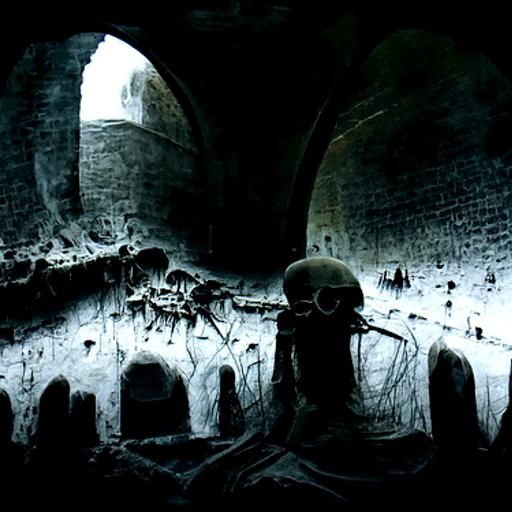 Dark Tunnel inside a crypt with living skeletons - AI Generated Artwork ...