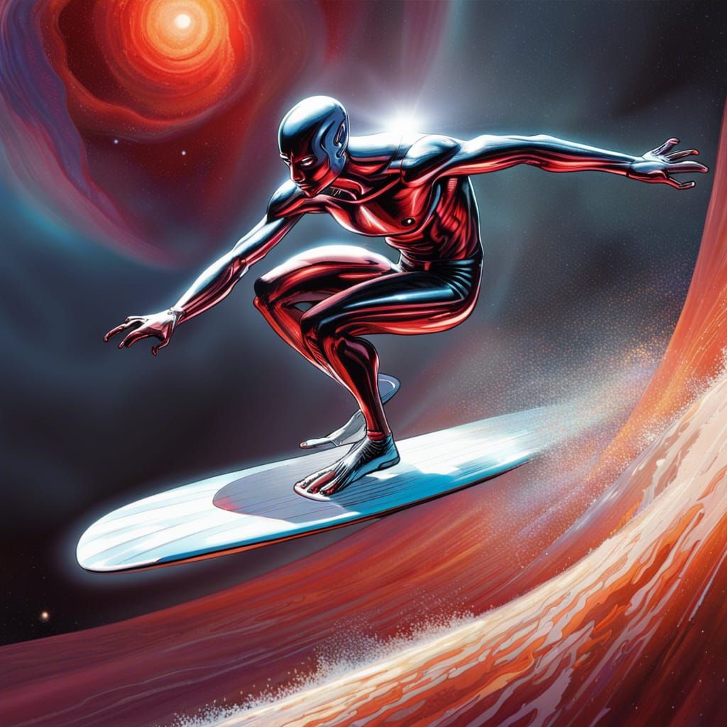 Marvel Comics Silver Surfer flying in space - AI Generated Artwork ...